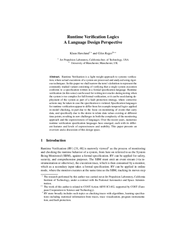 Pdf Runtime Verification Logics A Language Design Perspective