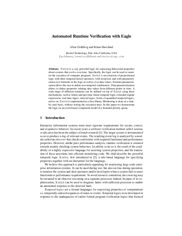(PDF) Automated Runtime Verification with Eagle