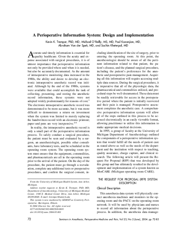 (PDF) A perioperative information system: Design and implementation