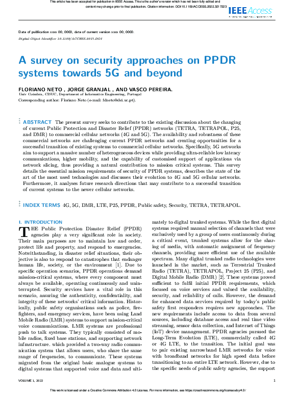 (PDF) A survey on security approaches on PPDR systems towards 5G and beyond | Floriano Neto ...