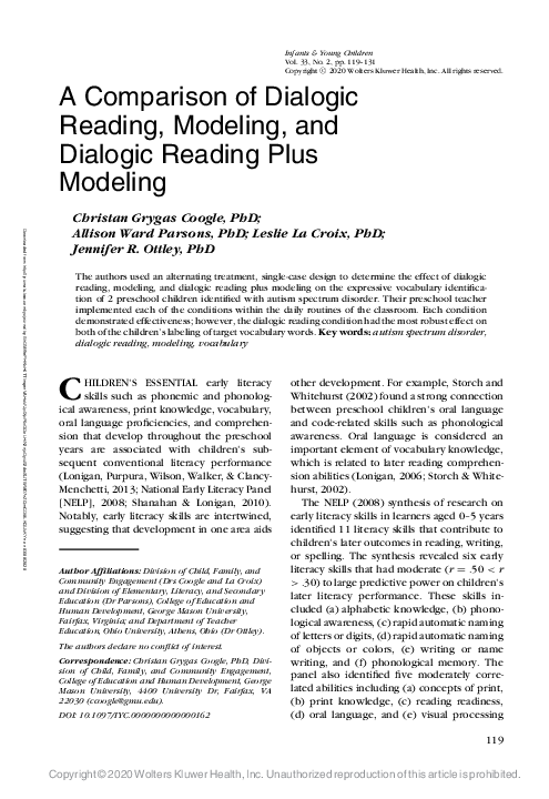 Pdf A Comparison Of Dialogic Reading Modeling And Dialogic Reading