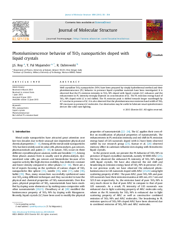 (PDF) Photoluminescence behavior of TiO2 nanoparticles doped with liquid crystals