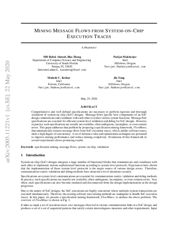 (PDF) Mining Message Flows from System-on-Chip Execution Traces | Er.Mahesh Ketkar - Academia.edu