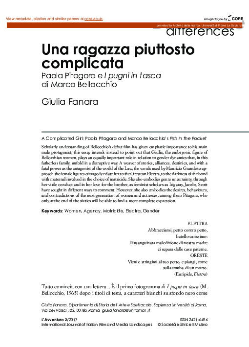 (PDF) Una ragazza piuttosto complicata. Paola Pitagora e I pugni in ...