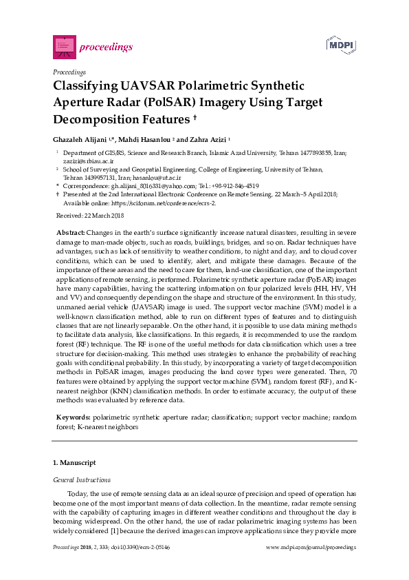 (PDF) Classifying UAVSAR Polarimetric Synthetic Aperture Radar (PolSAR ...