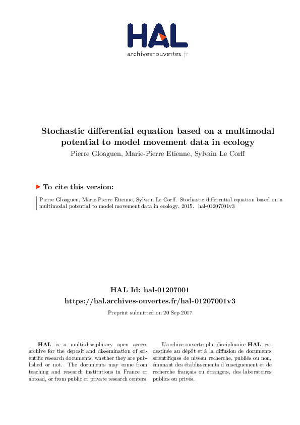 Pdf Stochastic Differential Equation Based On A Multimodal Potential To Model Movement Data In