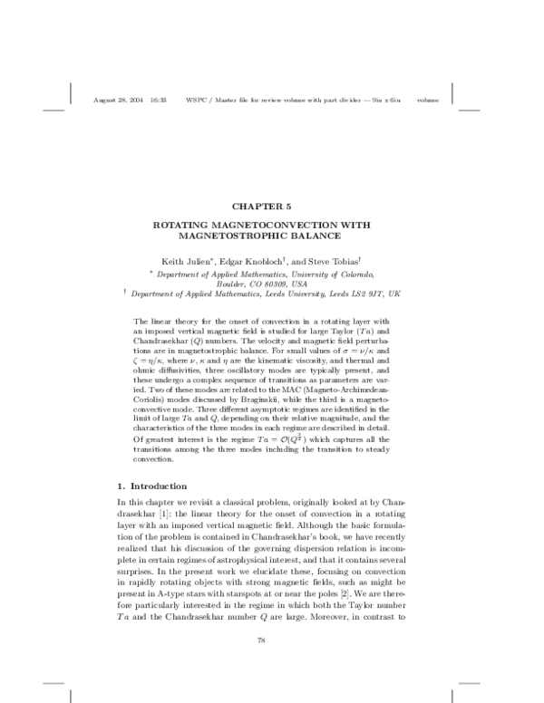 Pdf Rotating Magnetoconvection With Magnetostrophic Balance