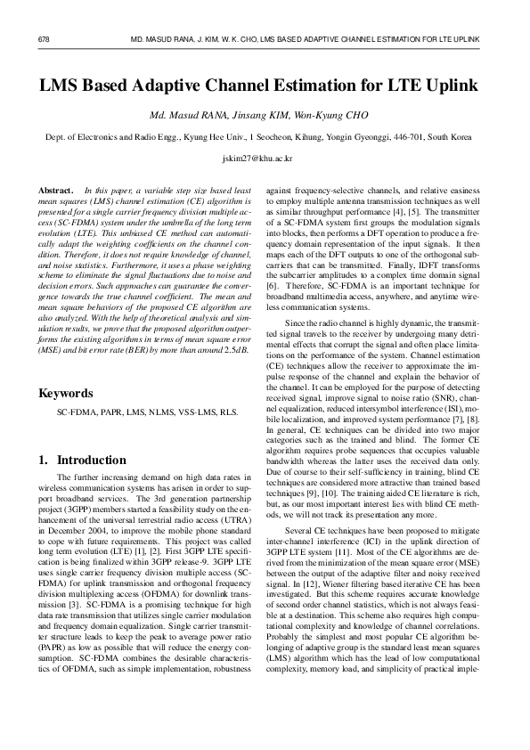 (PDF) LMS Based Adaptive Channel Estimation for LTE Uplink