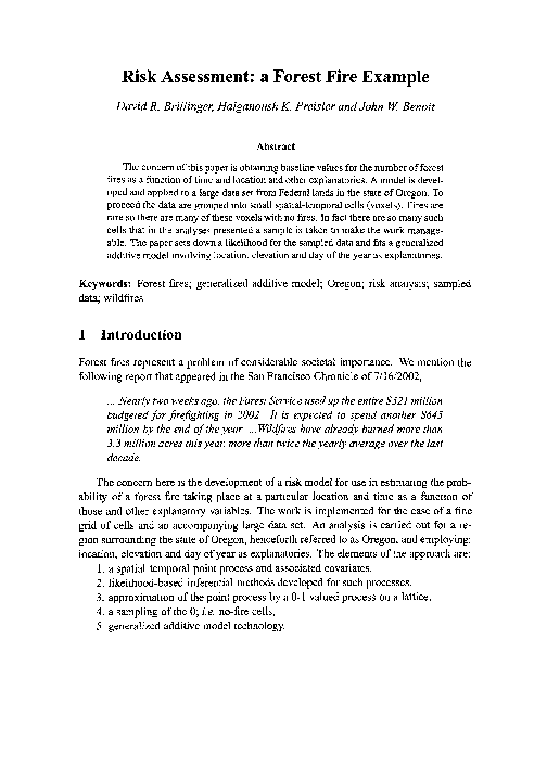 (PDF) Risk assessment: a forest fire example