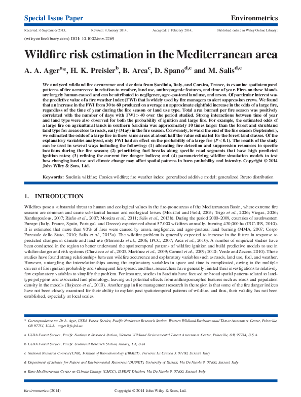 (PDF) Wildfire risk estimation in the Mediterranean area
