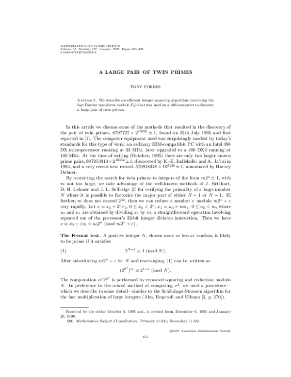 (PDF) A large pair of twin primes