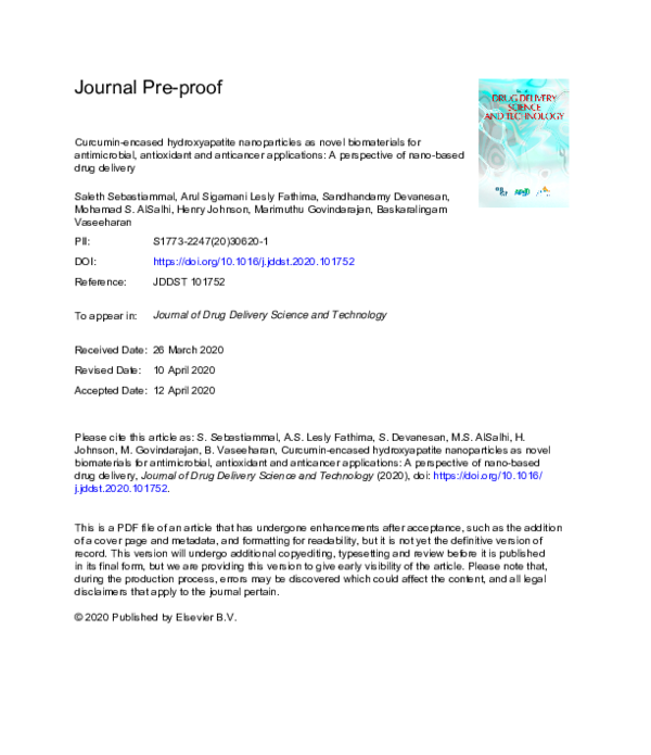 (PDF) Curcumin-encased hydroxyapatite nanoparticles as novel ...