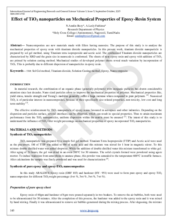 (PDF) Effect of TiO2 nanoparticles on Mechanical Properties of Epoxy-Resin System
