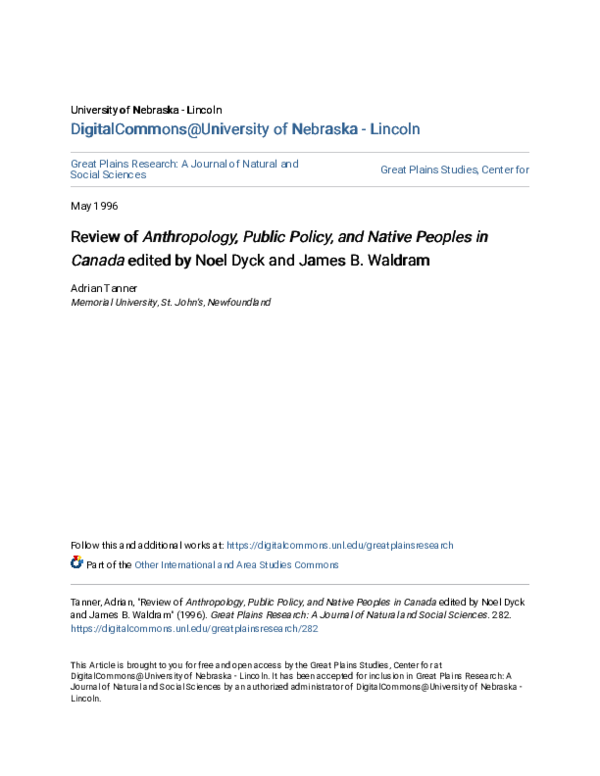 (PDF) Review of \u3ci\u3e Anthropology, Public Policy, and Native ...