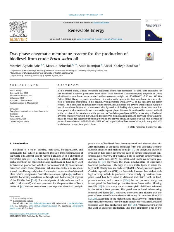 (PDF) Two phase enzymatic membrane reactor for the production of ...