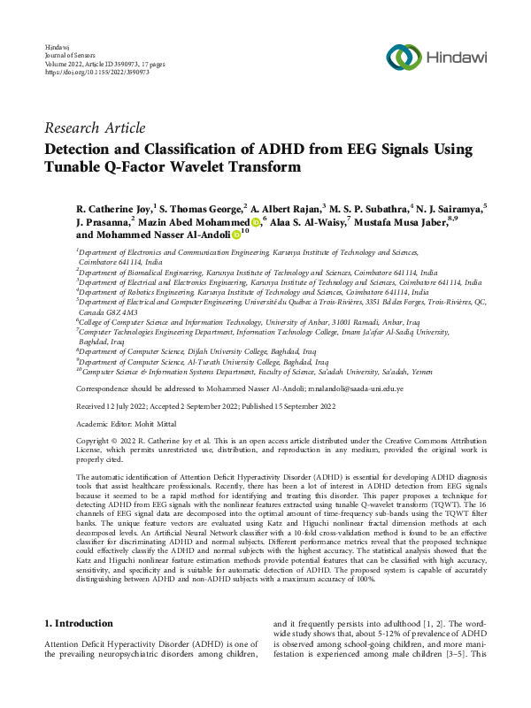 Pdf Detection And Classification Of Adhd From Eeg Signals Using Tunable Q Factor Wavelet Transform