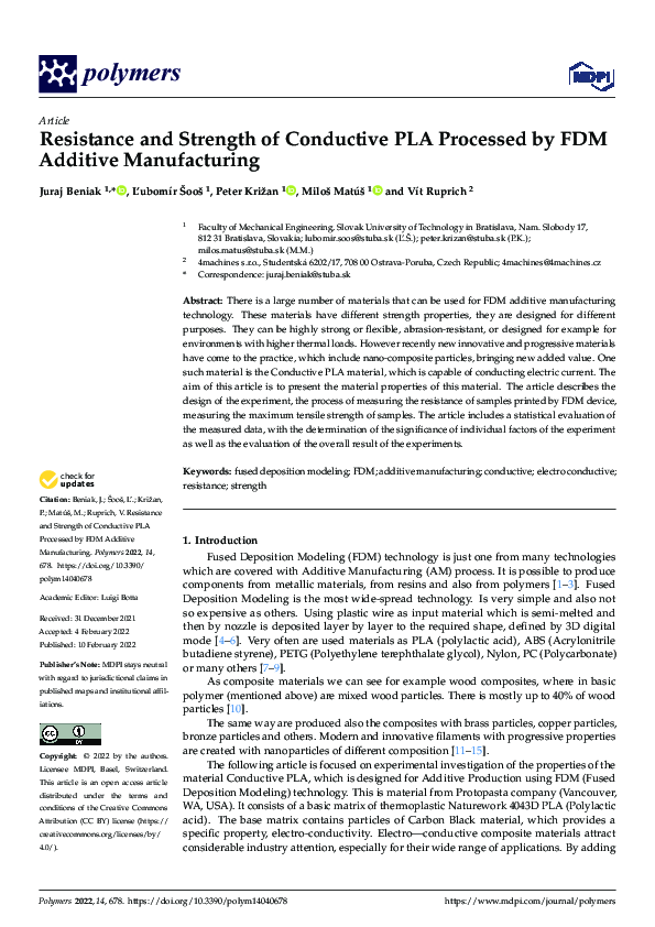 (PDF) Resistance and Strength of Conductive PLA Processed by FDM ...