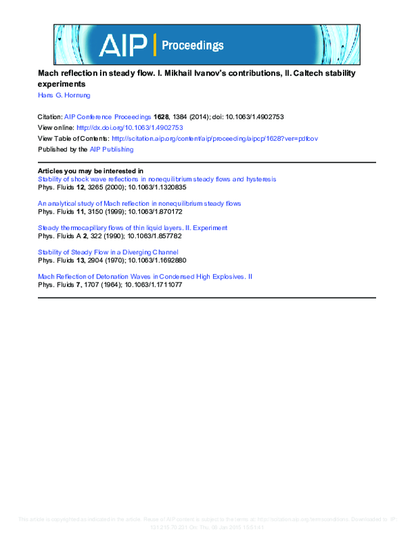 (PDF) Mach reflection in steady flow. I. Mikhail Ivanov's contributions ...