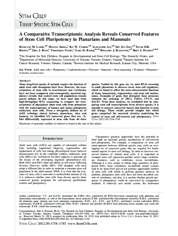 (PDF) A Comparative Transcriptomic Analysis Reveals Conserved Features of Stem Cell Pluripotency ...