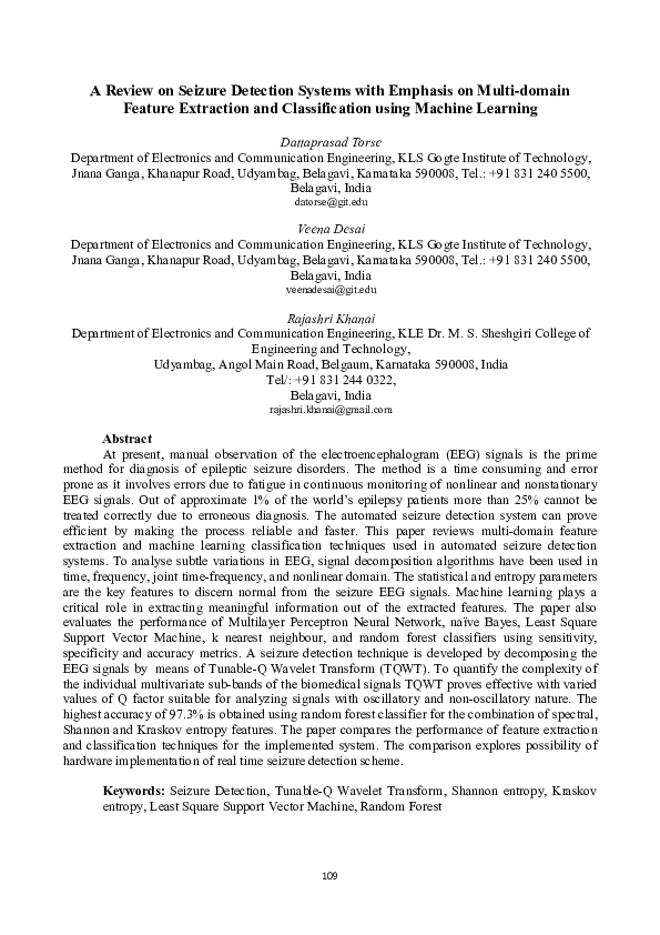 Pdf A Review On Seizure Detection Systems With Emphasis On Multi Domain Feature Extraction And