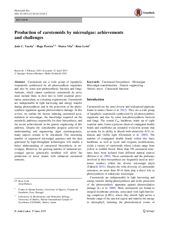 (PDF) Production of carotenoids by microalgae: achievements and challenges