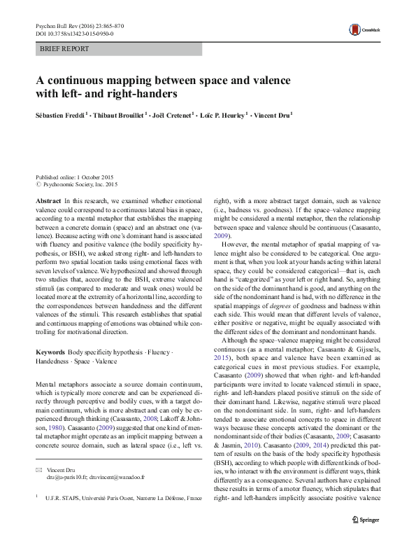 (PDF) A continuous mapping between space and valence with left- and right-handers | Thibaut ...
