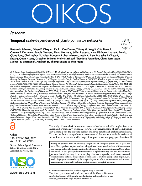 (PDF) Temporal scale‐dependence of plant–pollinator networks