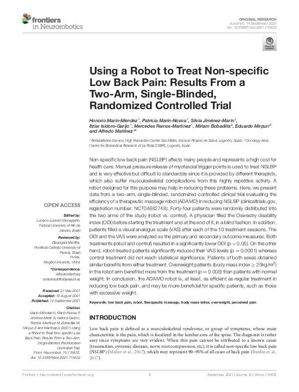 (PDF) Using a Robot to Treat Non-specific Low Back Pain: Results From a ...