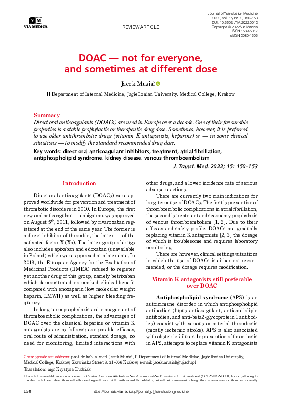 (PDF) DOAC — not for everyone, and sometimes at different dose