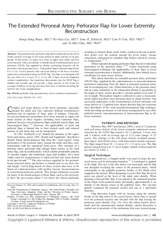 (PDF) The Extended Peroneal Artery Perforator Flap for Lower Extremity ...