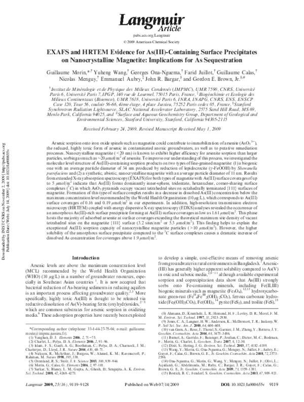 (PDF) EXAFS and HRTEM Evidence for As(III)-Containing Surface ...