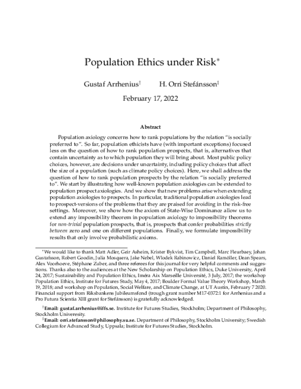 (PDF) Population Ethics under Risk