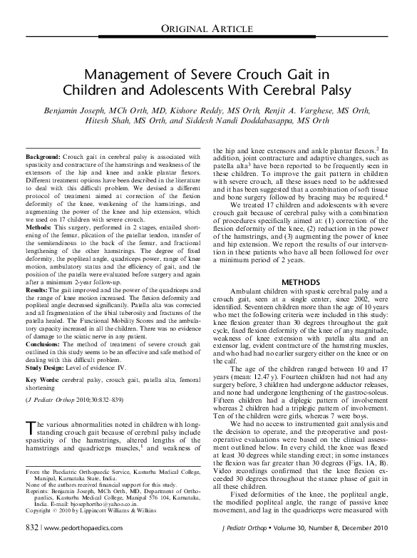 (PDF) Management of Severe Crouch Gait in Children and Adolescents With ...