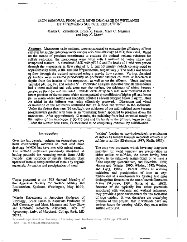 (PDF) Iron Removal from Acid Mine Drainage in Wetlands by Optimizing ...