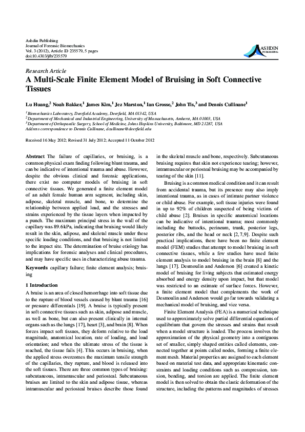 Pdf A Multi Scale Finite Element Model Of Bruising In Soft Connective