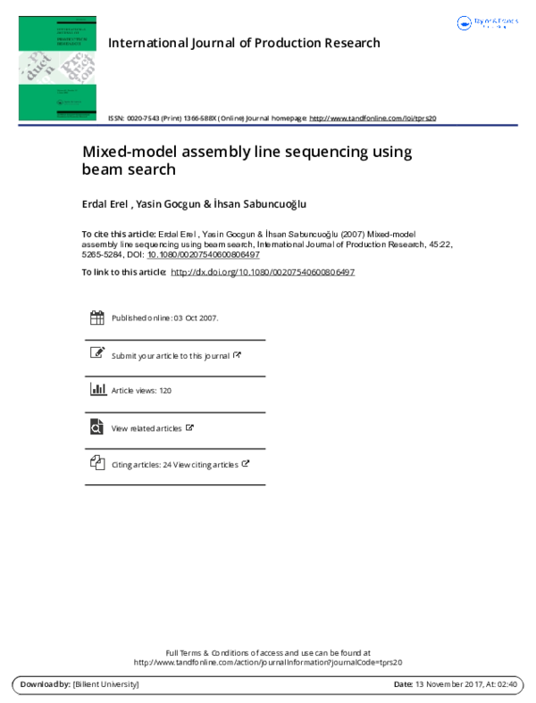 Pdf Mixed Model Assembly Line Sequencing Using Beam Search 