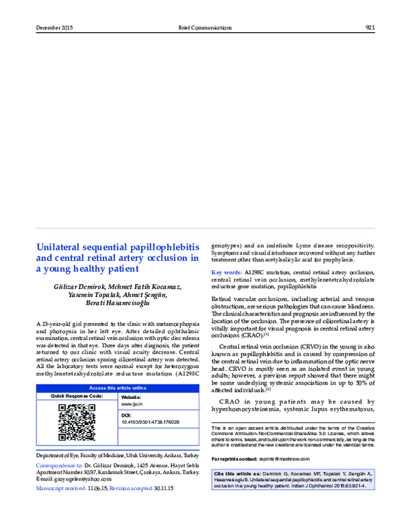 (PDF) Unilateral sequential papillophlebitis and central retinal artery ...