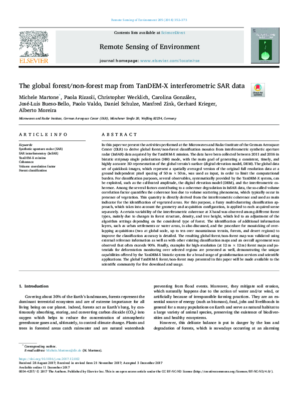 (PDF) The global forest/non-forest map from TanDEM-X interferometric SAR data