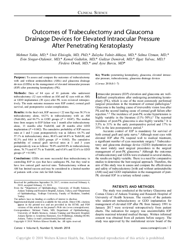 (PDF) Outcomes of Trabeculectomy and Glaucoma Drainage Devices for ...