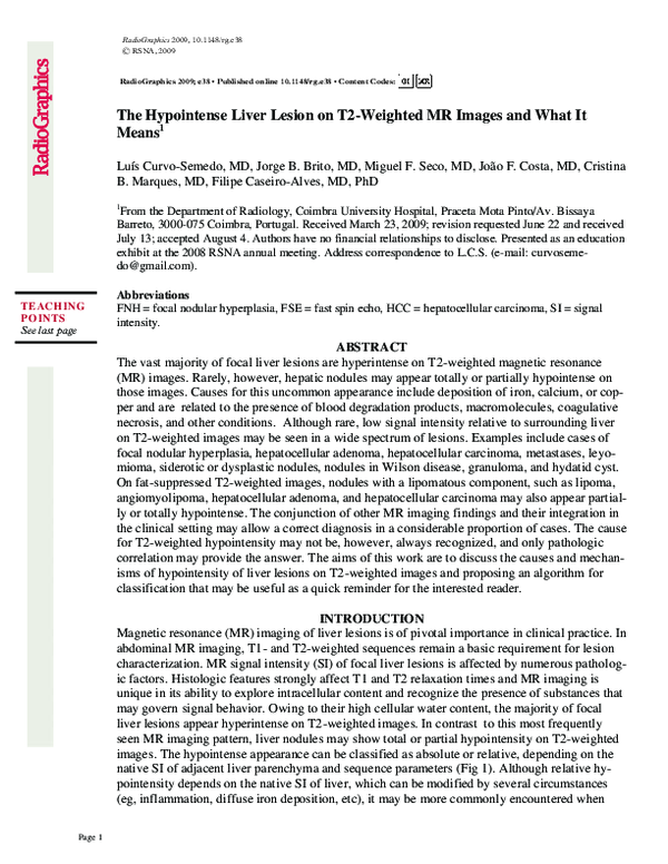 (PDF) The Hypointense Liver Lesion on T2-Weighted MR Images and What It ...