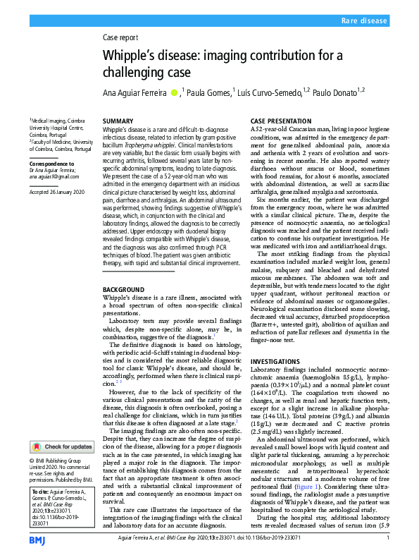 (PDF) Whipple’s disease: imaging contribution for a challenging case