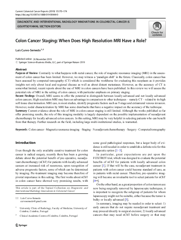 (PDF) Colon Cancer Staging: When Does High Resolution MRI Have a Role?
