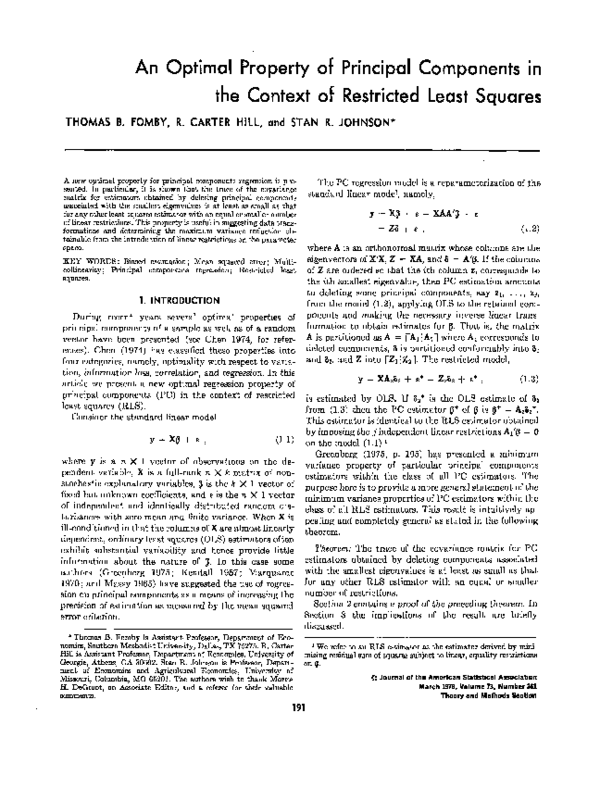 (PDF) An Optimal Property of Principal Components in the Context of Restricted Least Squares