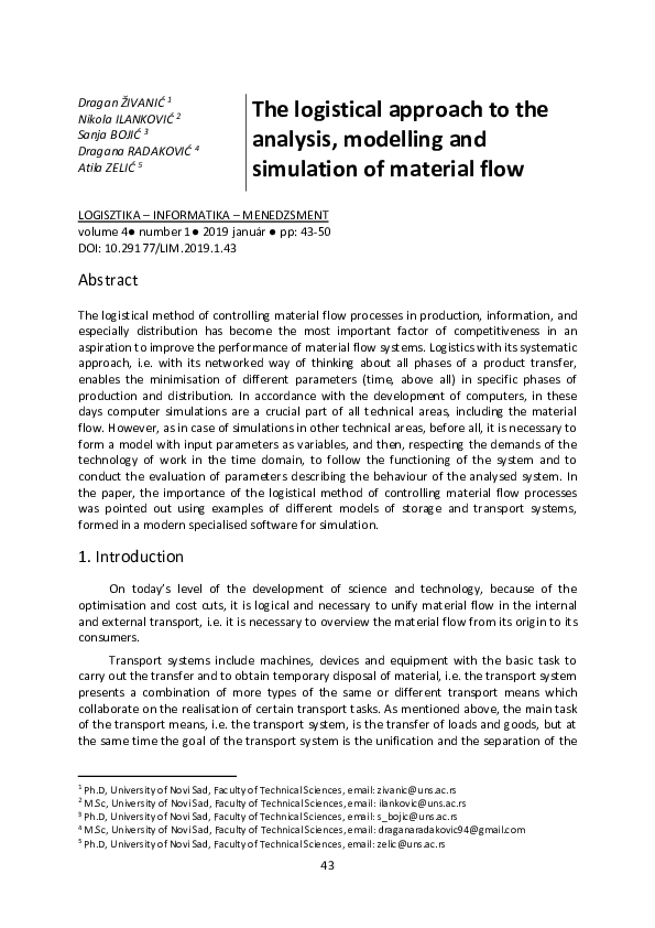 (PDF) Logistical Analysis of Material Flow Systems
