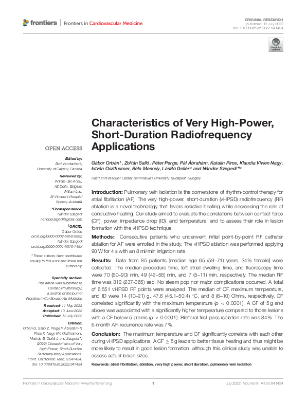 (PDF) Characteristics of Very High-Power, Short-Duration Radiofrequency Applications