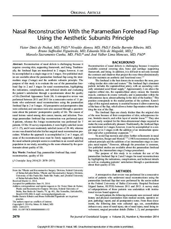 (PDF) Nasal Reconstruction With the Paramedian Forehead Flap Using the ...