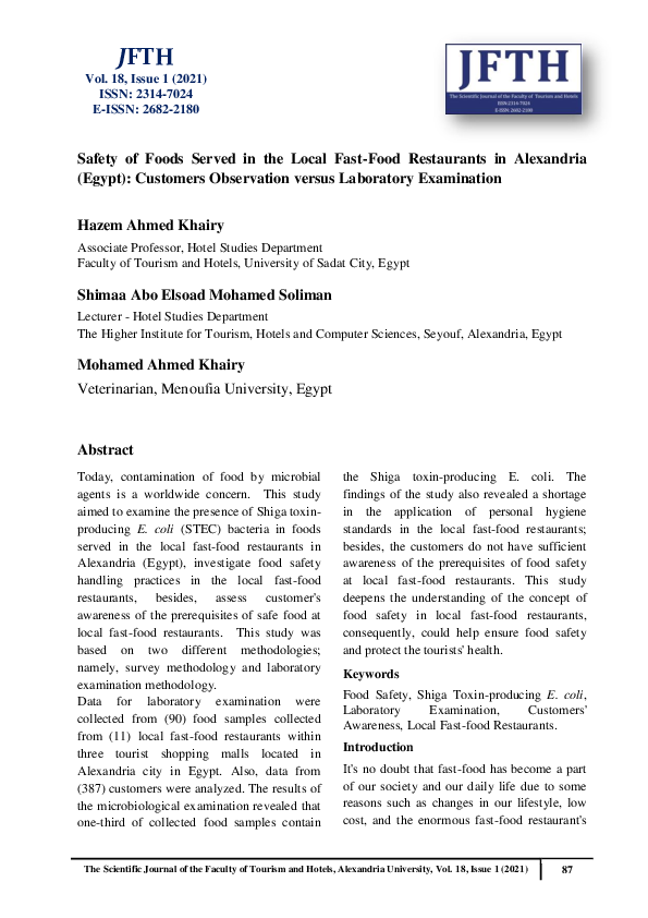 (PDF) Safety of Foods Served in the Local Fast-Food Restaurants ...