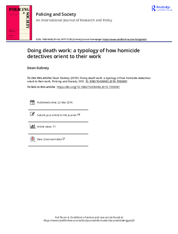 (PDF) Doing death work: a typology of how homicide detectives orient to ...