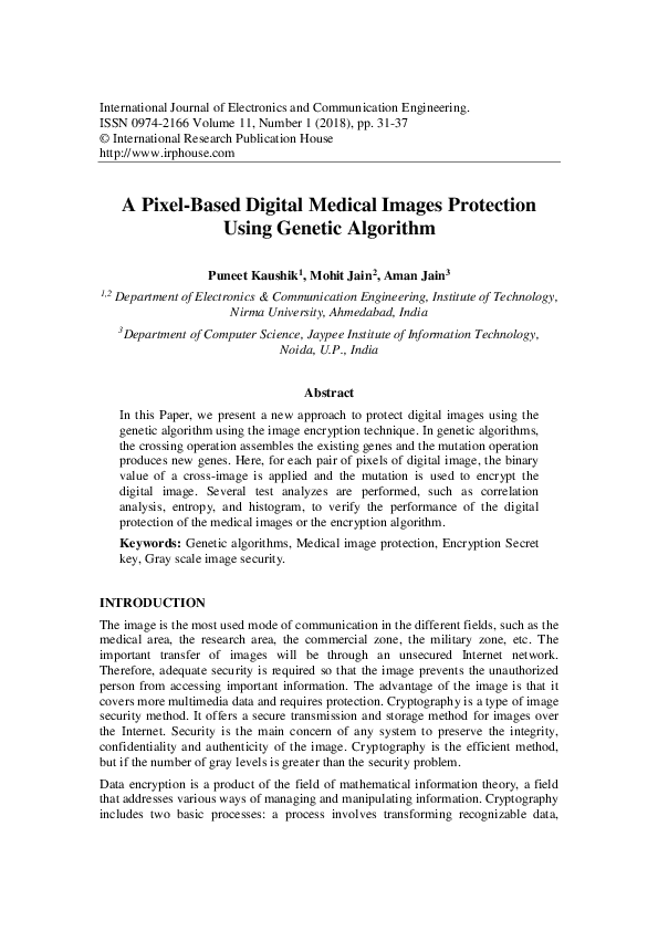 Pdf A Pixel Based Digital Medical Images Protection Using Genetic Algorithm With Lsb Watermark 4206