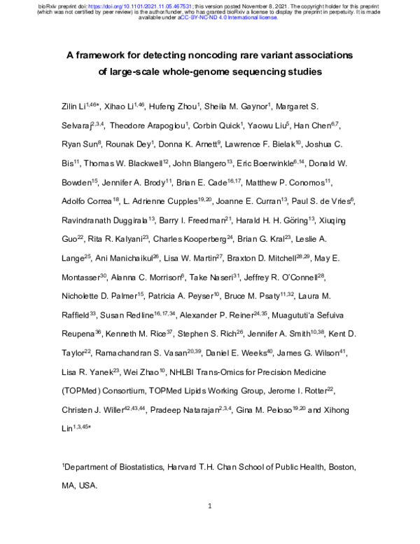 Pdf A Framework For Detecting Noncoding Rare Variant Associations Of